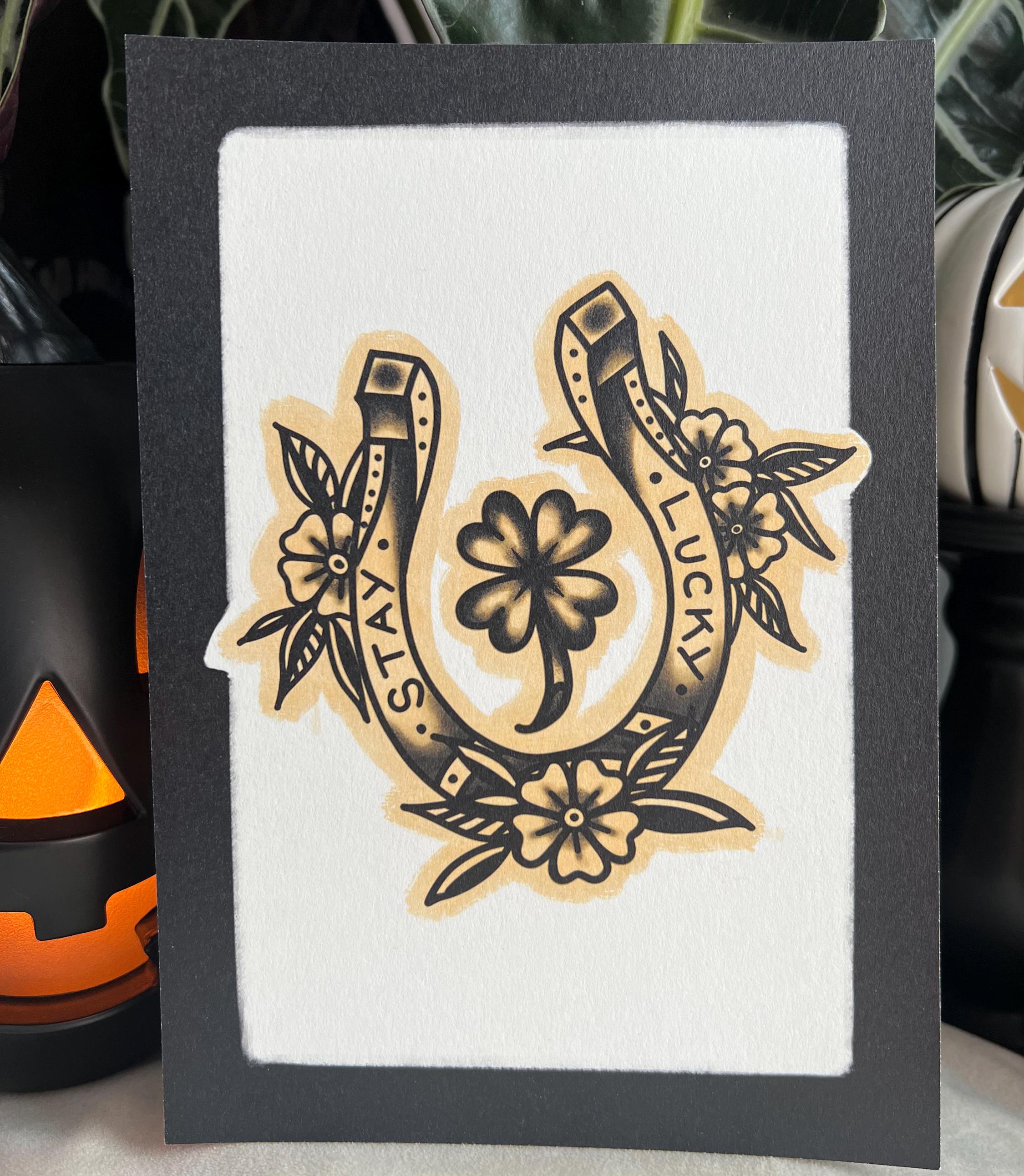 Lucky Horseshoe & Clover Traditional Tattoo Design Print With ‘stay ...