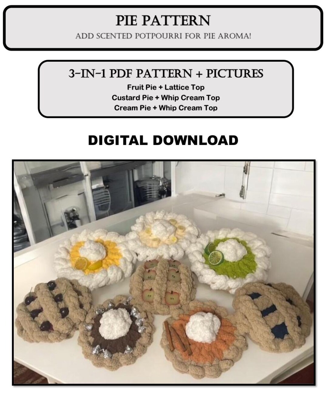 Pie 3-in-1 (no Video Tutorial) Intermediate PDF Pattern + Pics, Finger ...