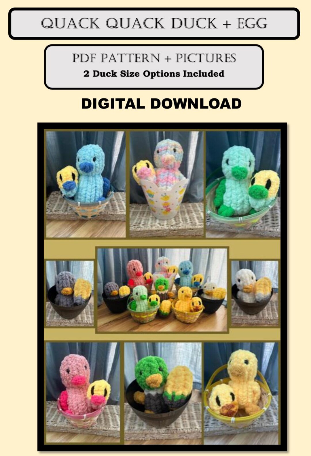 Quack Quack Duck + Egg Stuffed Animal PDF Pattern + Pics, Duck (2 Sizes ...