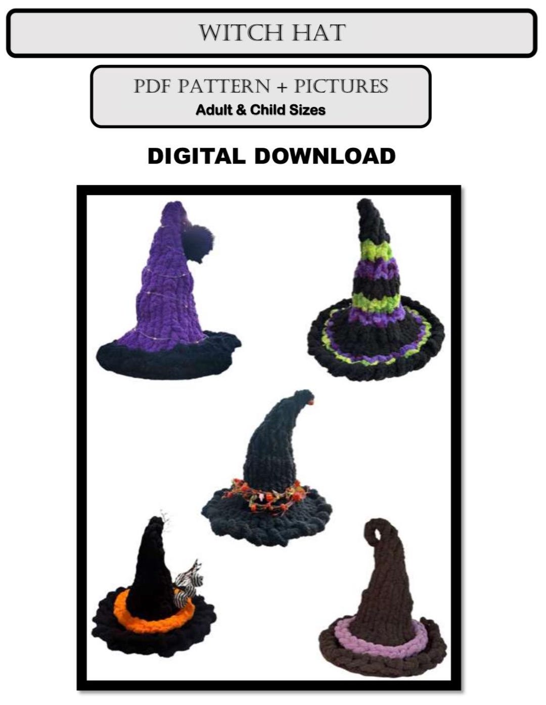 Witch Hat, Adult & Kid Sizes, (no Video Tutorial) Intermediate PDF ...