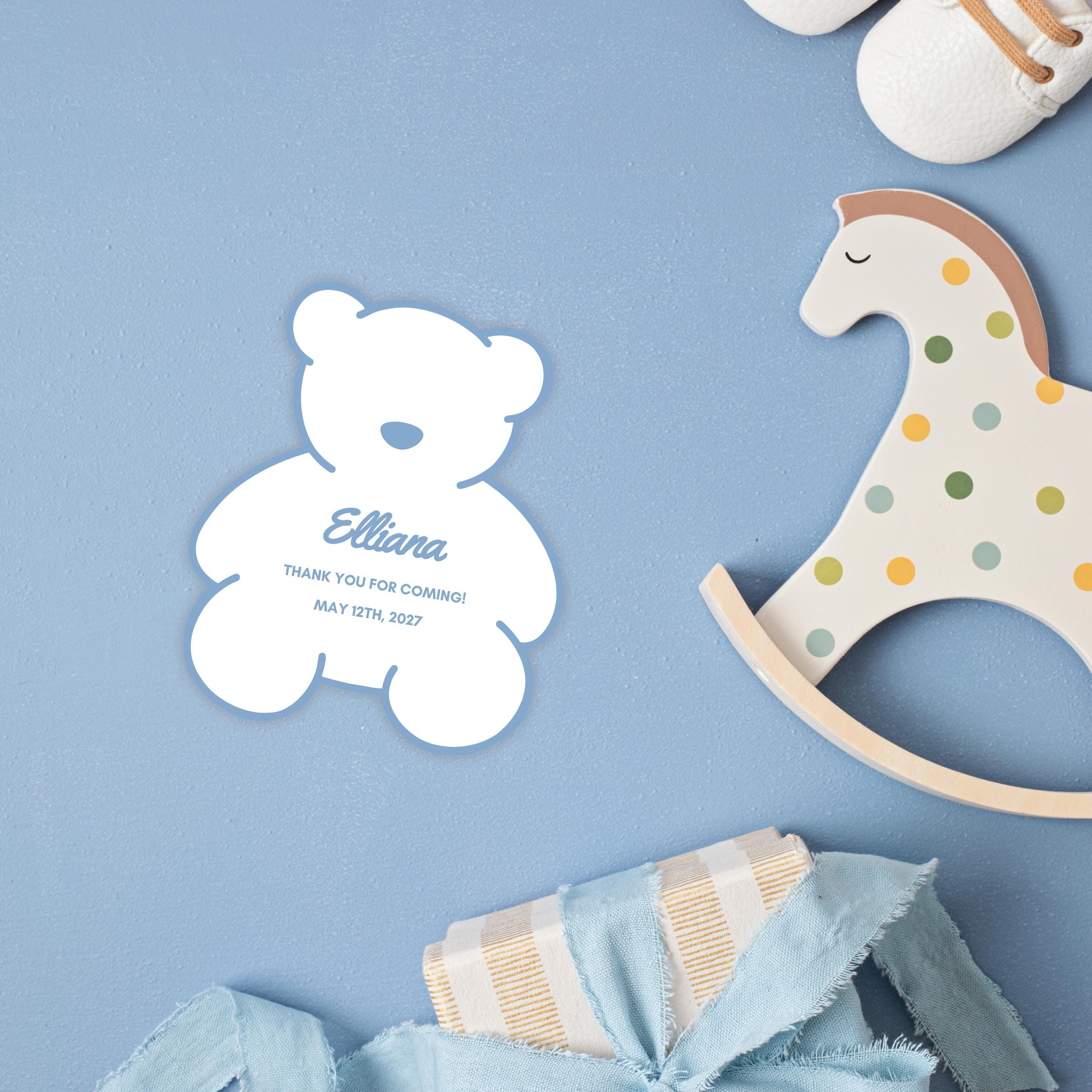 Editable Teddy Bear Place Card Template | Canva Baby Shower Name Tags ...