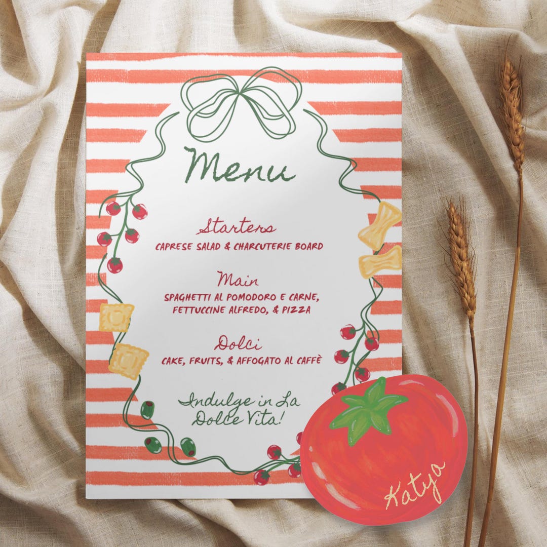Italienisches Menü, Tomate Tischkarte | Bearbeitbare Canva Vorlage ...