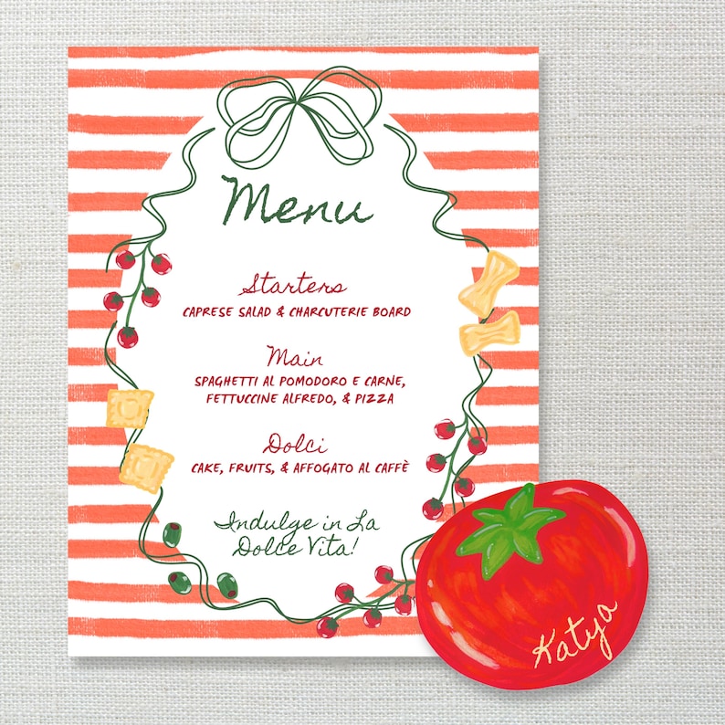 Italian Menu, Tomato Place Card | Editable Canva Template | Printable ...