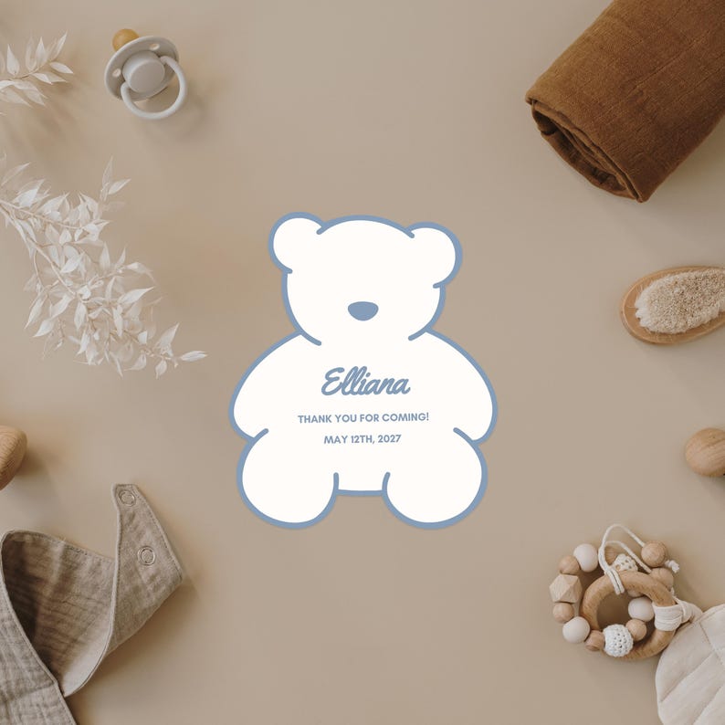 Editable Teddy Bear Place Card Template | Canva Baby Shower Name Tags ...