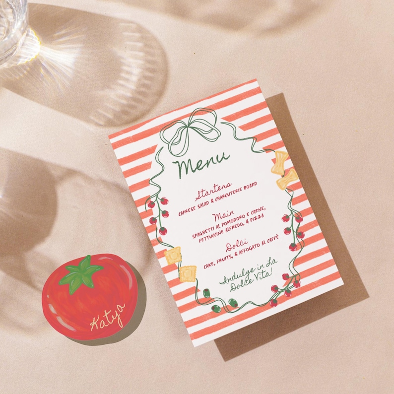 Italian Menu, Tomato Place Card | Editable Canva Template | Printable ...
