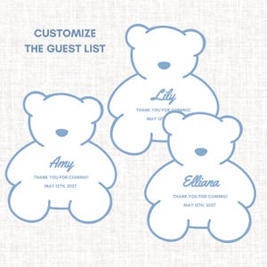 Editable Teddy Bear Place Card Template | Canva Baby Shower Name Tags ...