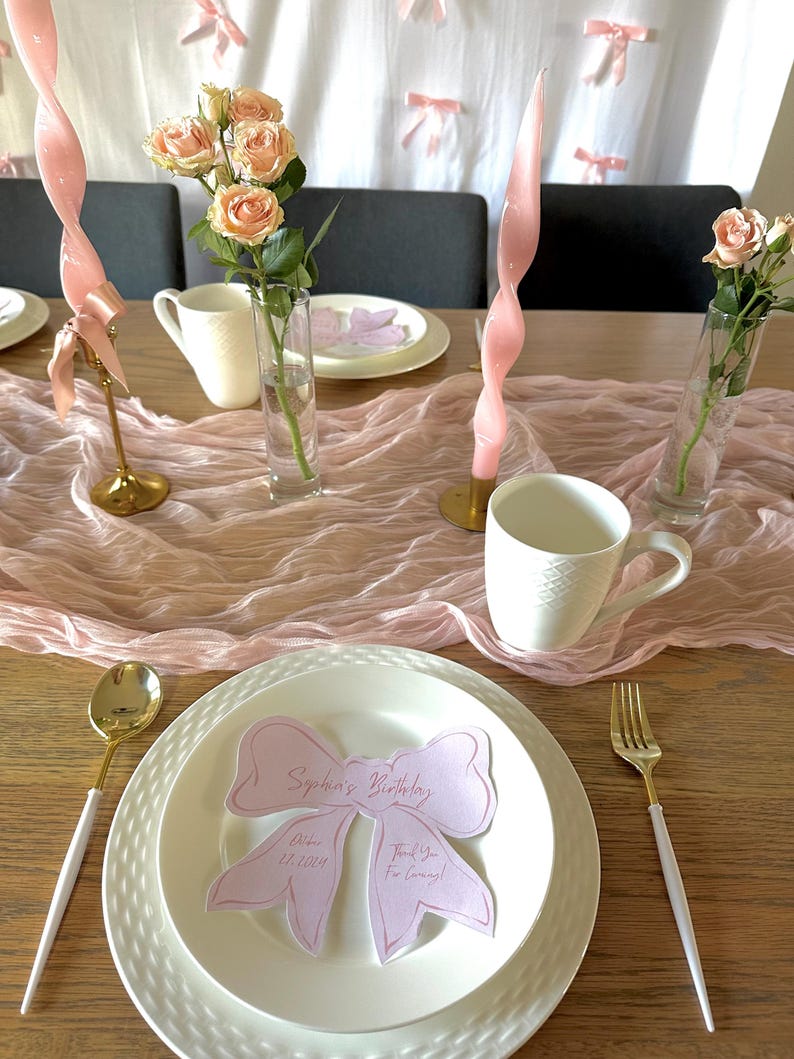 Pink Bow Place Card Template | Elegant Table Decor | Editable PDF & PNG ...
