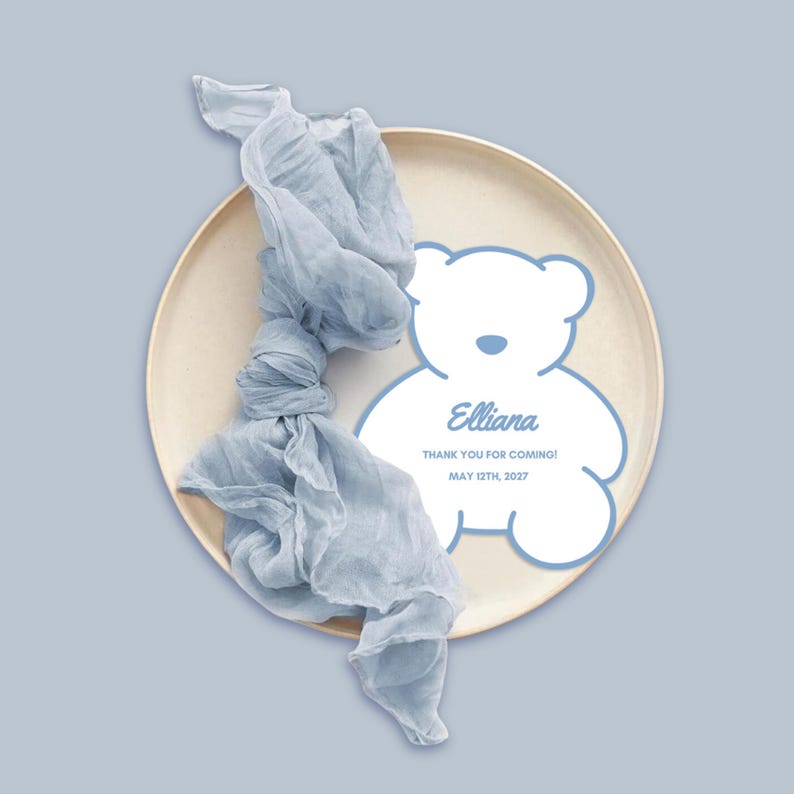 Editable Teddy Bear Place Card Template | Canva Baby Shower Name Tags ...