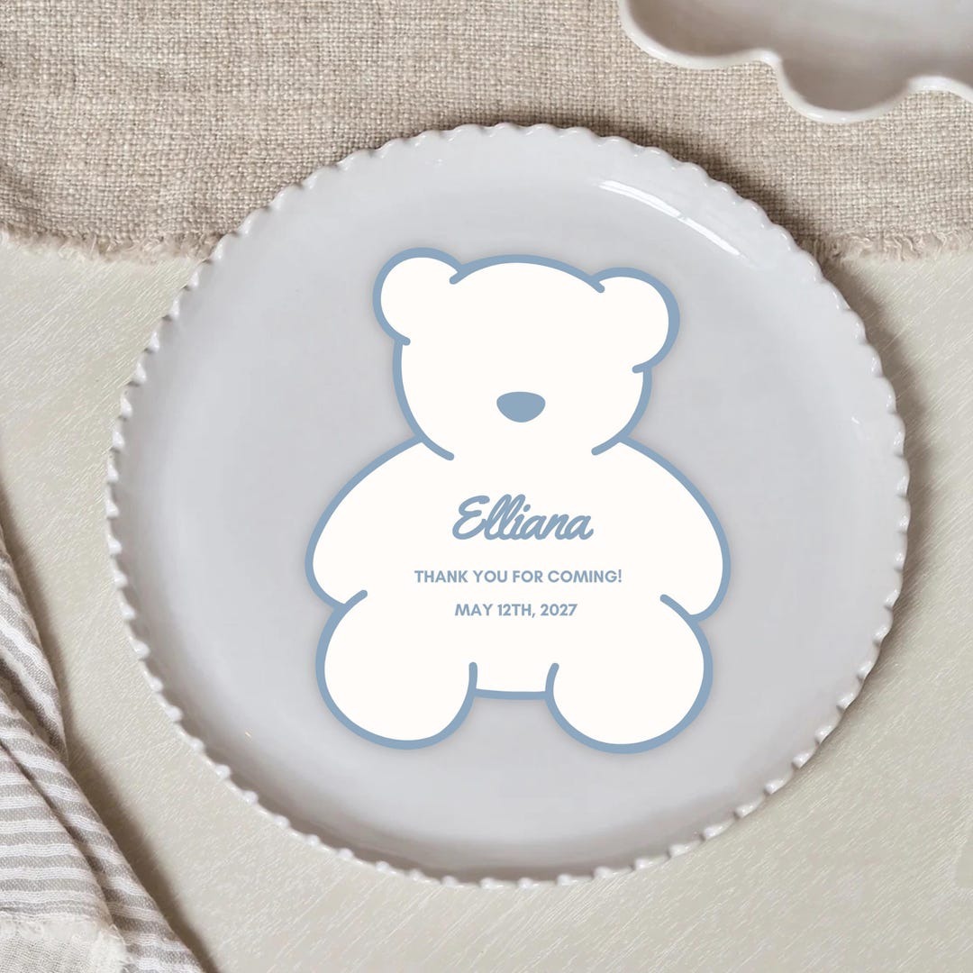 Editable Teddy Bear Place Card Template | Canva Baby Shower Name Tags ...