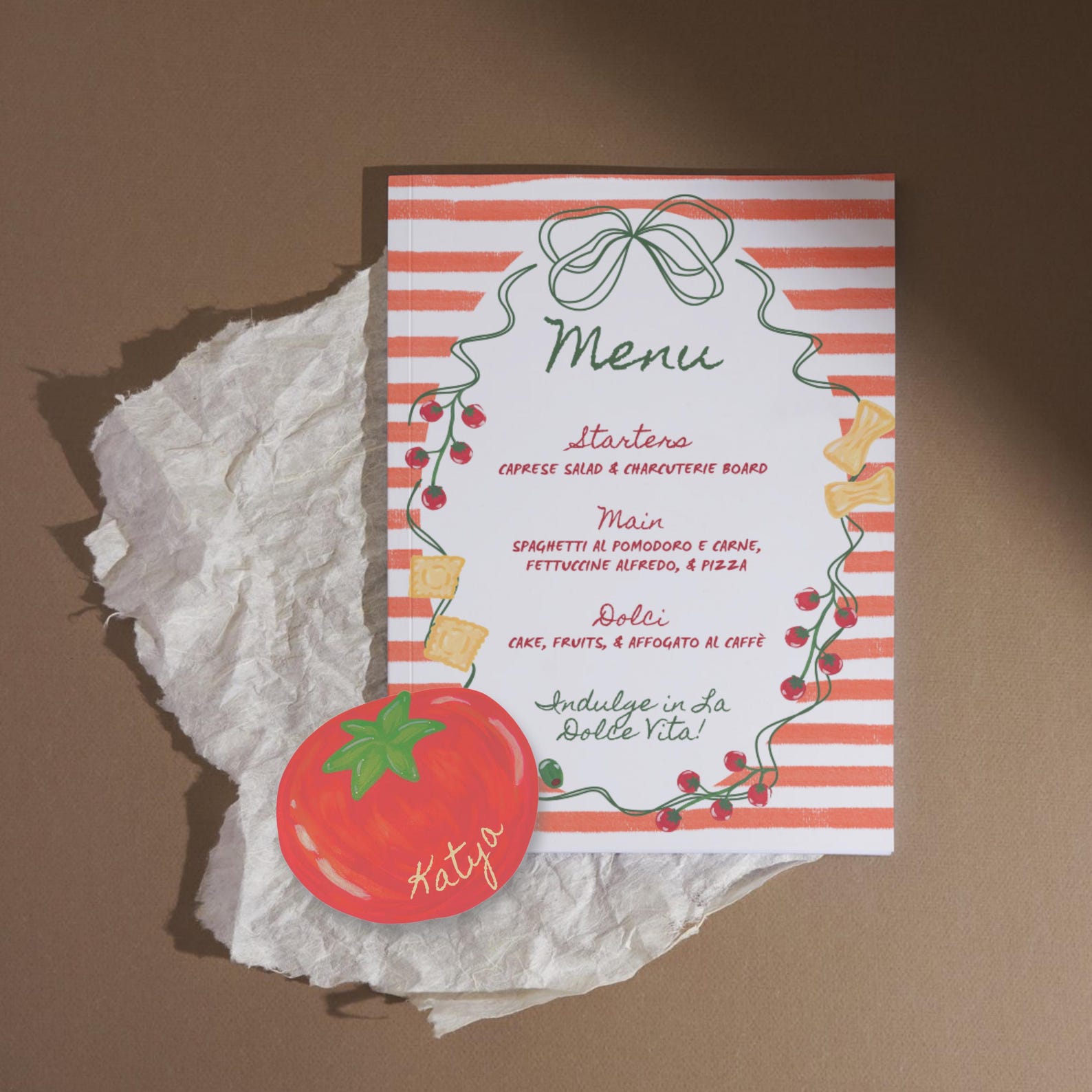 Italian Menu, Tomato Place Card | Editable Canva Template | Printable ...
