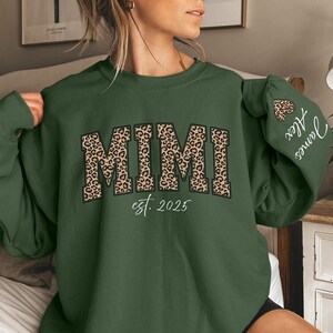 Custom Leopard Mimi Sweatshirt With Kid Name on Sleeve, Personalized ...