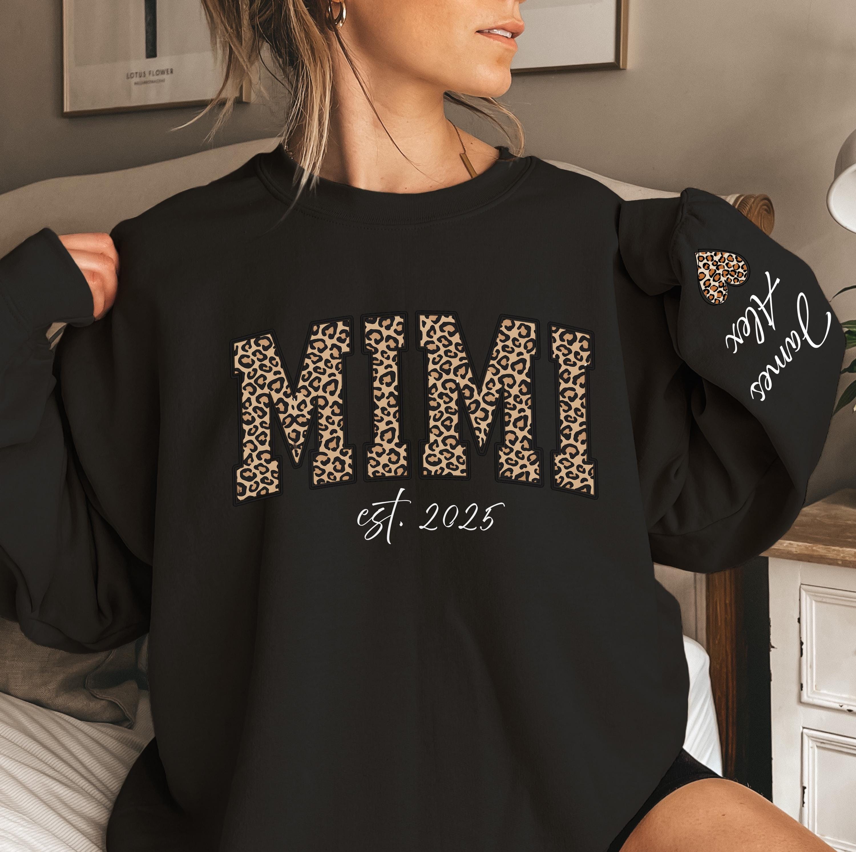 Custom Leopard Mimi Sweatshirt With Kid Name on Sleeve, Personalized ...