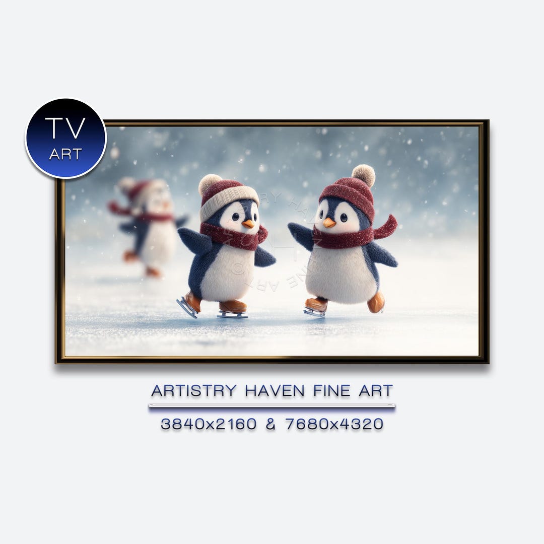 Ice Skating Christmas Penguins: Holiday Winter Animal Art (printable ...
