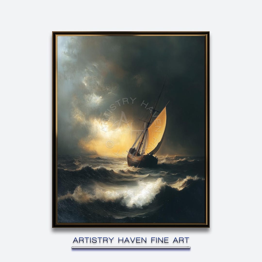Against the Gale Painting, Heroic Storm Sailboat Print, Dramatic ...