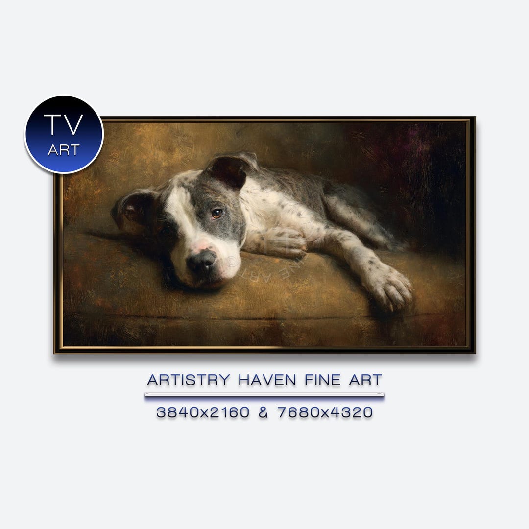 Pitbull Portrait Print, Moody Dog TV Art, Rustic Home Decor (printable ...