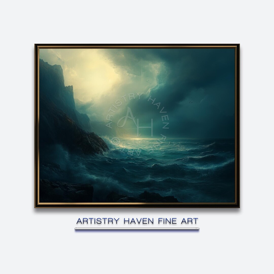 Stormy Seascape Printable Art, Dramatic Coastal Landscape Wall Decor ...