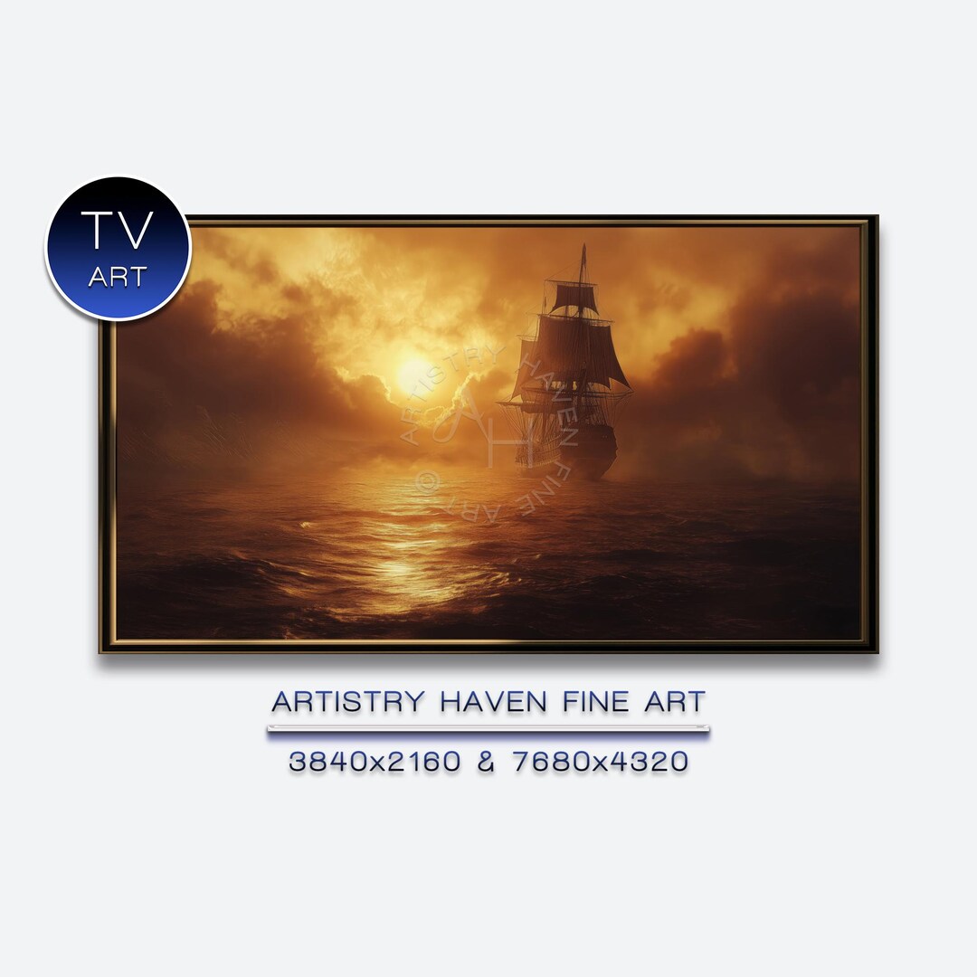 Tall Ship Sunset Art: Nautical Frame TV Decor (digital Download ...