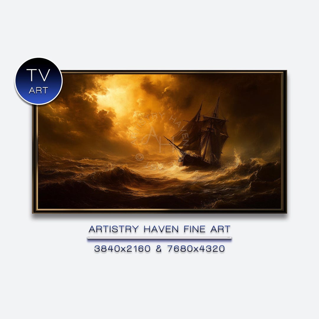 Fiery Storm Ship Wall Art, Dramatic Sea Voyage Printable, Intense ...