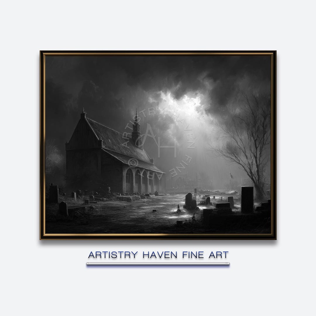 Gothic Church Graveyard Scene: Haunted Monastery Halloween Art (digital ...