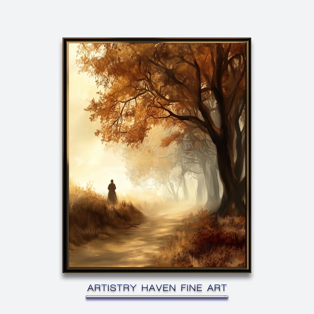 Autumn Forest Path Print: Golden Light Scene, Solitude Nature Art ...