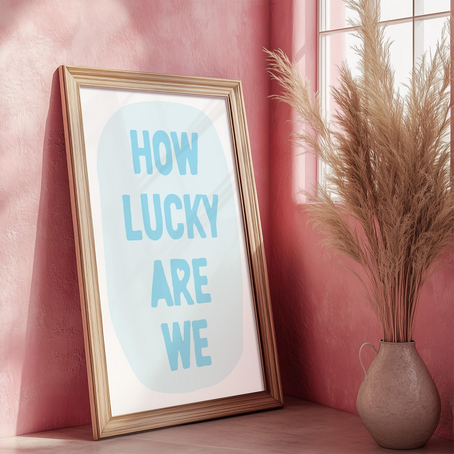 How Lucky Are We Print, Blue Trendy Wall Art, Preppy Poster, Printable ...