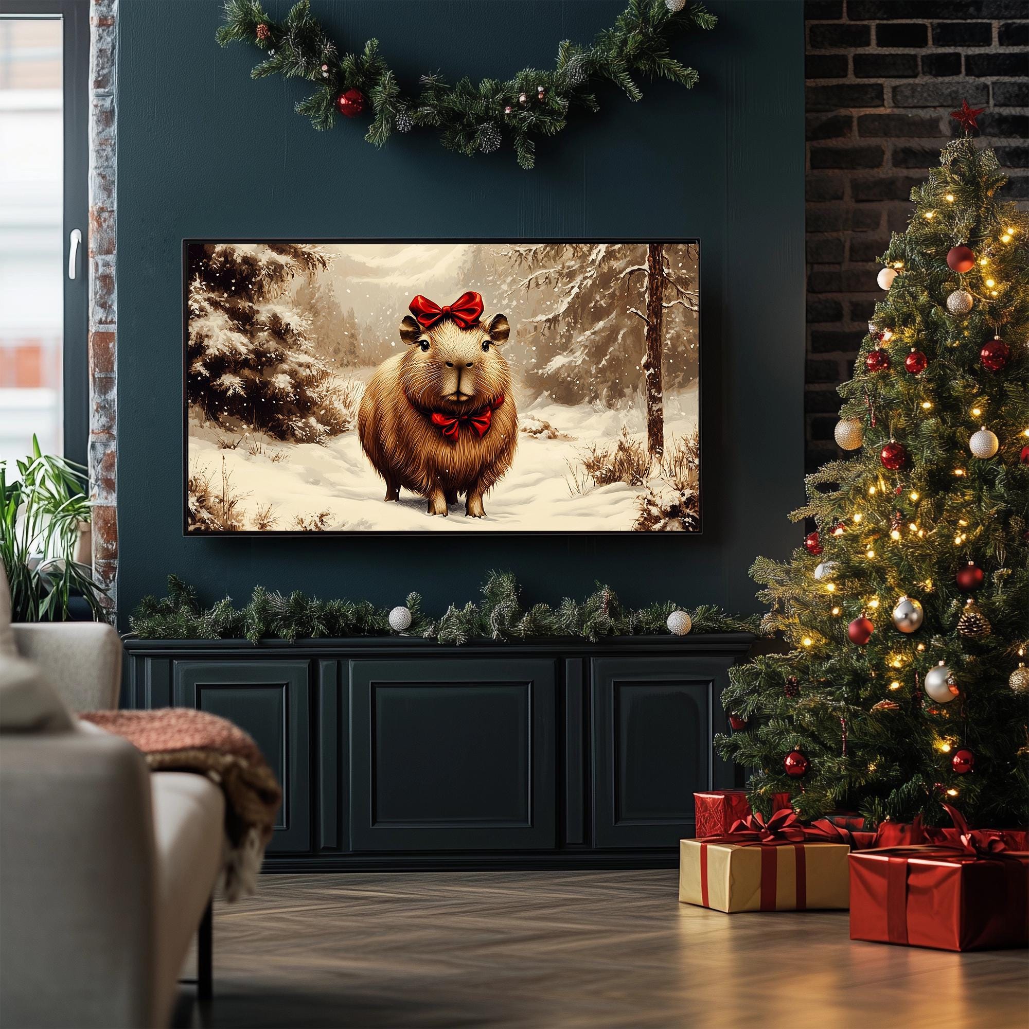 Capybara Frame TV Art | Winter Frame TV Art, Christmas Frame Tv ...
