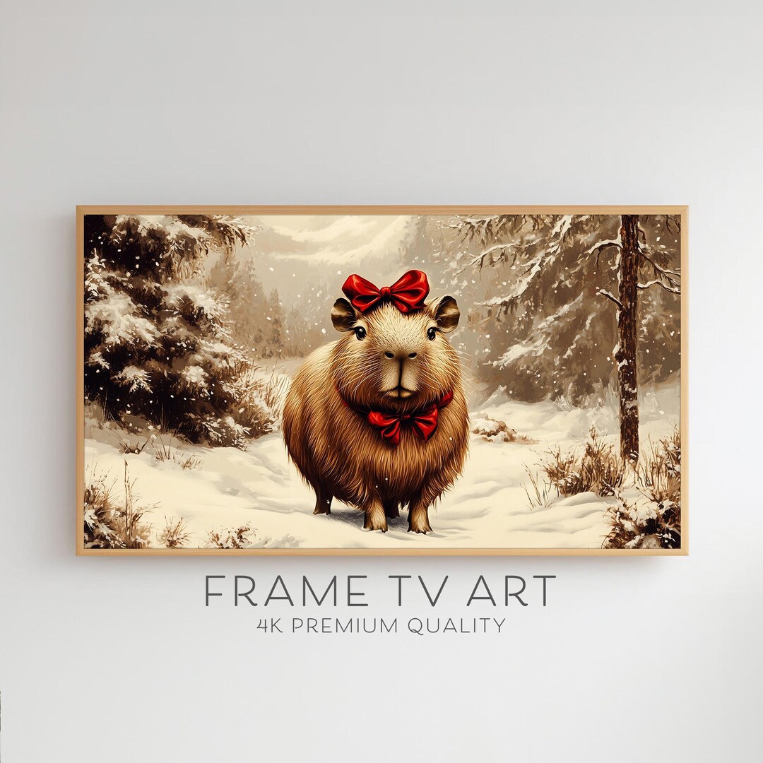 Capybara Christmas Frame TV Art | Holiday Nordic Animal (digital ...