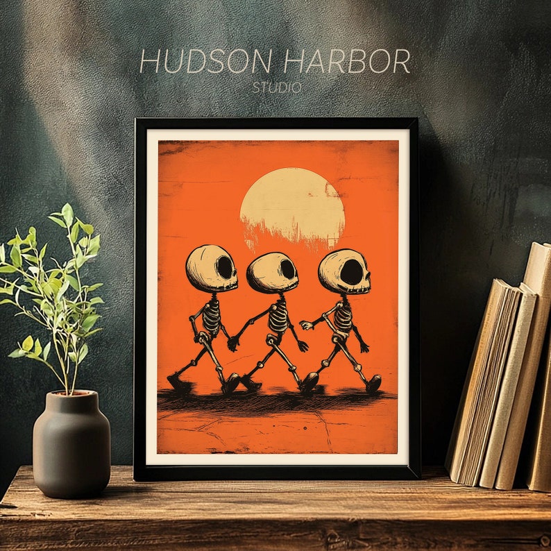 Retro Cartoon Skeletons Halloween Print | Trick or Treat (digital ...