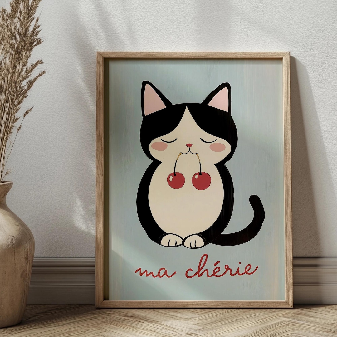 Cute Cat Printable Wall Art | French Nursery Art, Ma Cherie Cat Poster ...