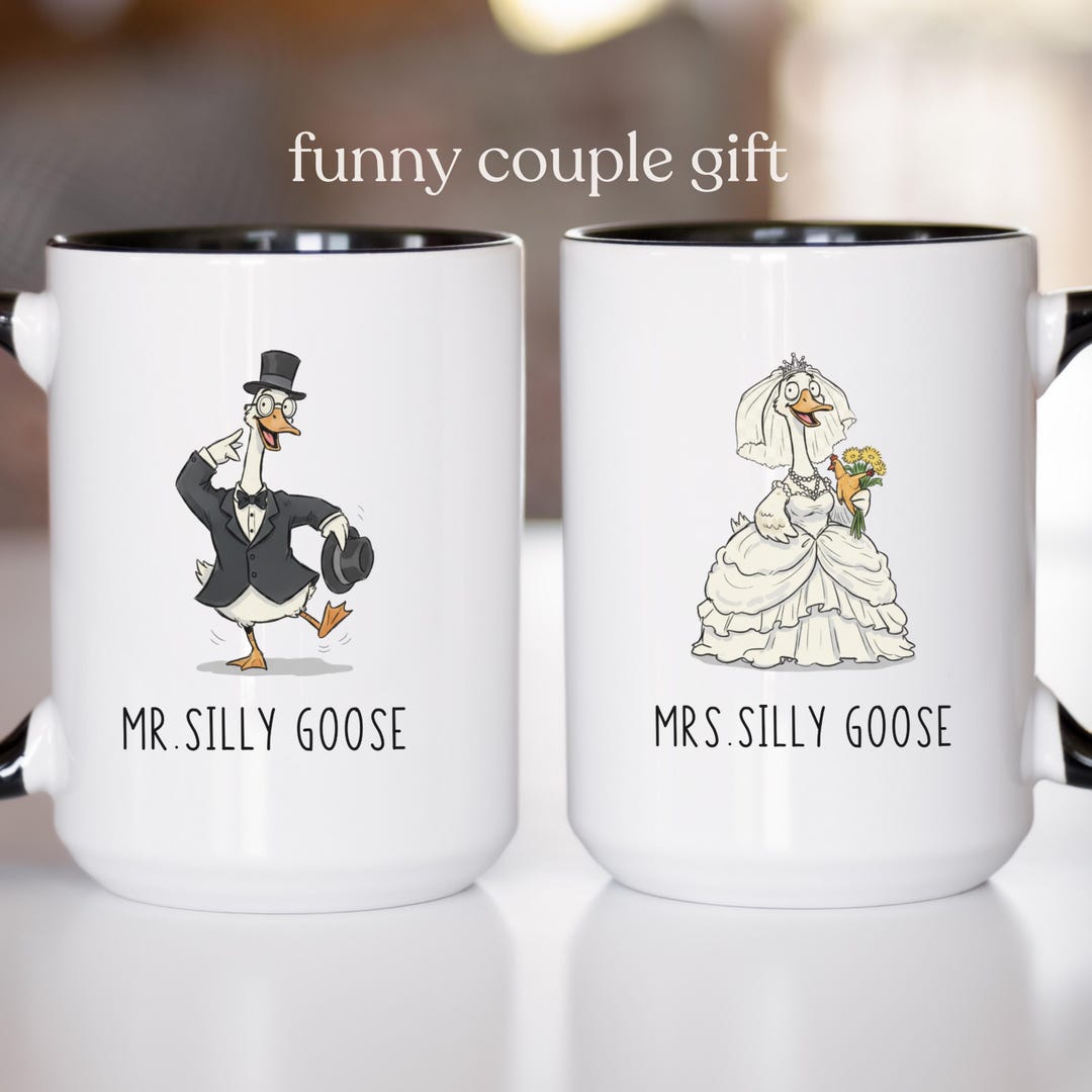 Funny Silly Goose Couple Mugs – Personalized Mr and Mrs Set, Wedding or ...
