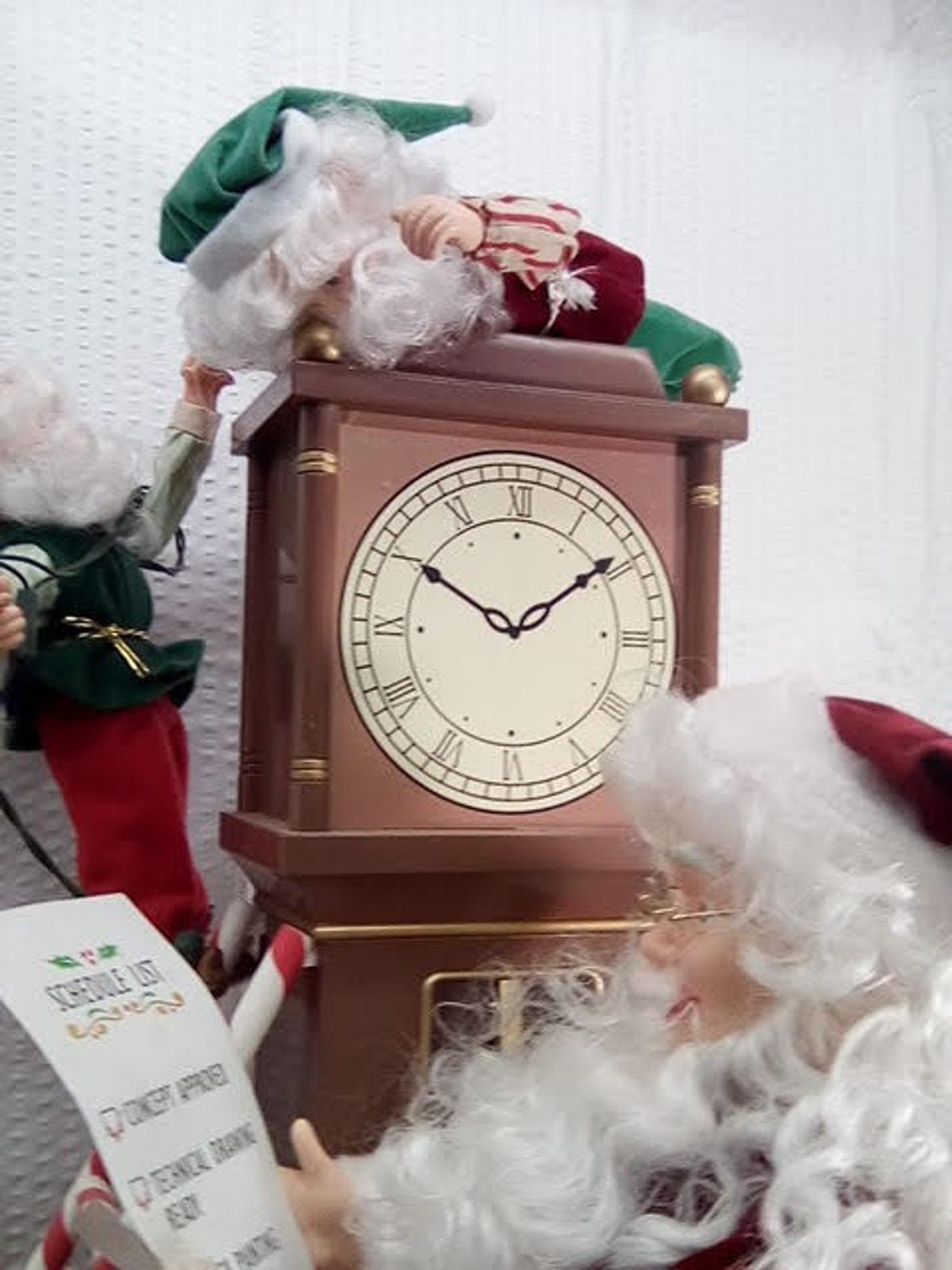 Rare Vtg Holiday Creations Animated Santa ,elves Antique Clock Musical ...