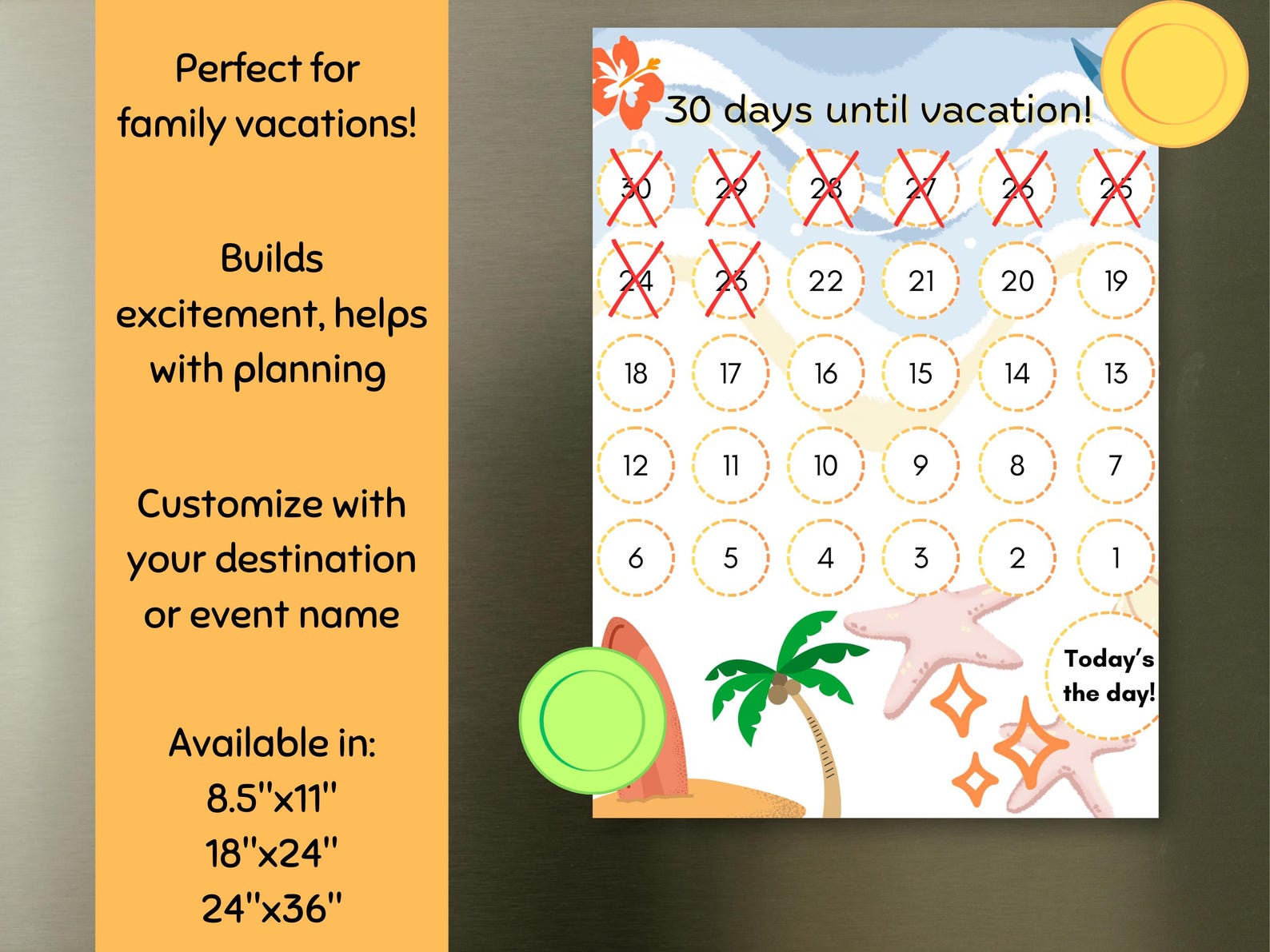 180, 100, 60, 30 Day Vacation Countdown Printable Template | Family ...