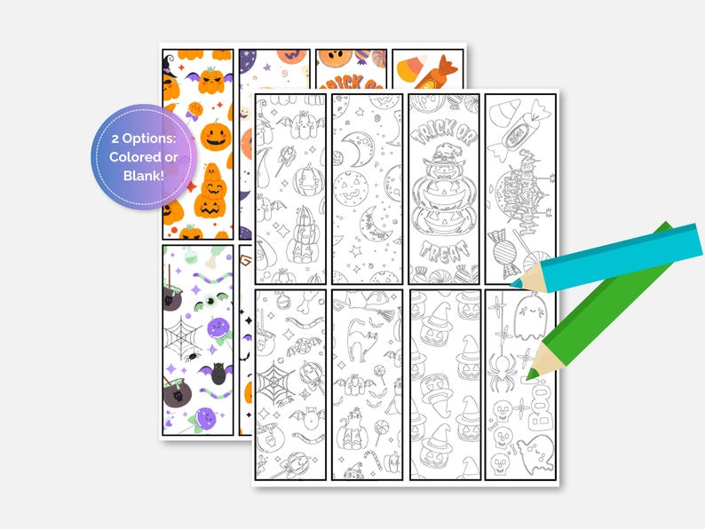 Cute Printable Halloween Bookmarks, Set of 8 Colored and 8 Blank ...