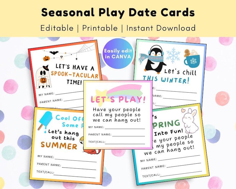 Seasonal Playdate Invitation Template: Kids Calling Cards (digital ...