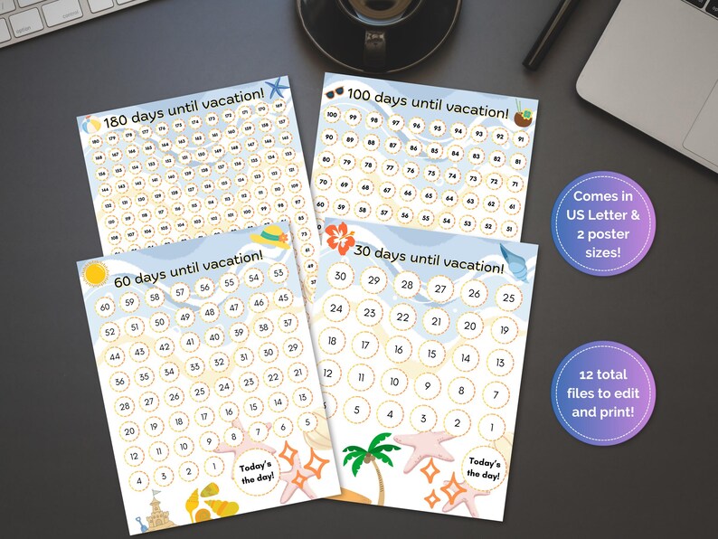 180, 100, 60, 30 Day Vacation Countdown Printable Template | Family ...