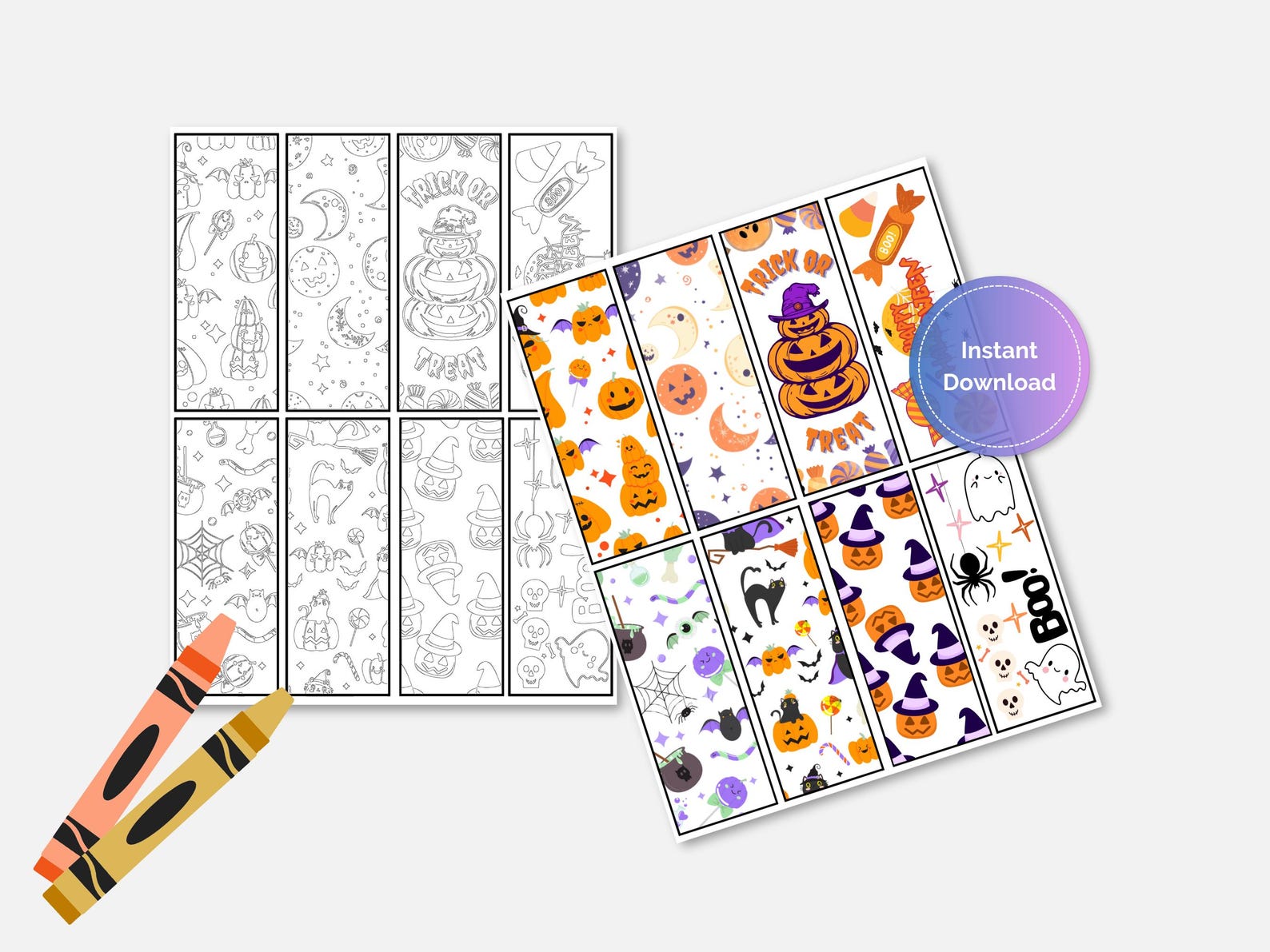Cute Printable Halloween Bookmarks, Set of 8 Colored and 8 Blank ...
