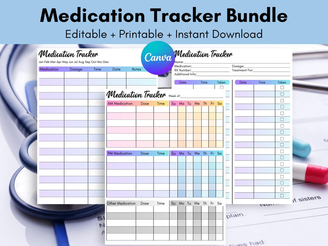 Editable Medication Tracker Printable | Daily, Weekly, Monthly Log ...