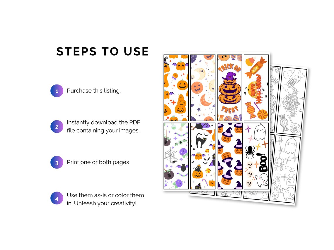 Cute Printable Halloween Bookmarks, Set of 8 Colored and 8 Blank ...