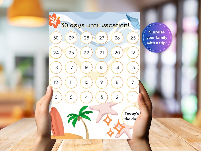 Plantilla imprimible de cuenta regresiva para vacaciones de 180, 100 ...