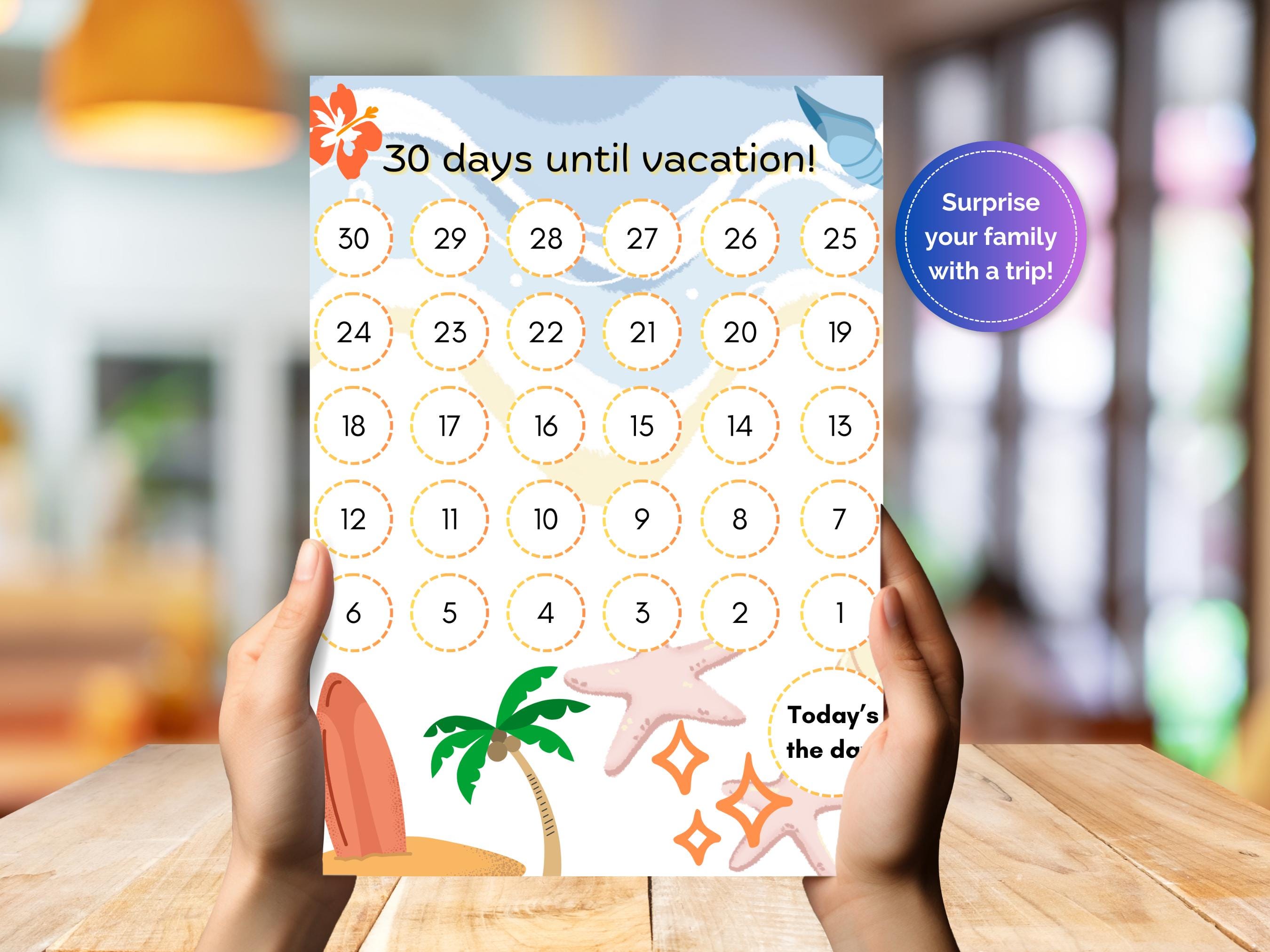 180, 100, 60, 30 Day Vacation Countdown Printable Template | Family ...