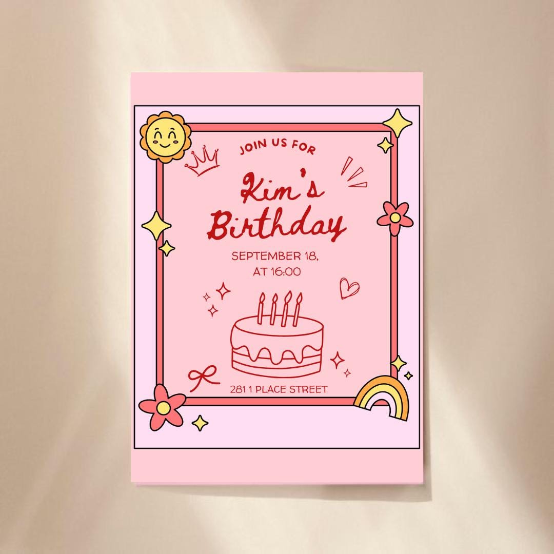 Red & Pink Birthday Invitation Customizable Digital Download Editable ...