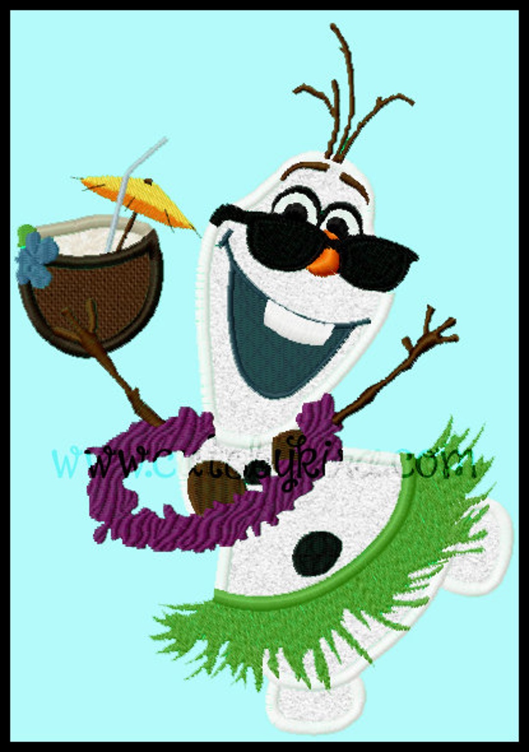 Frozen Olaf Cold Snowman Hula Applique Machine Embroidery Design ...