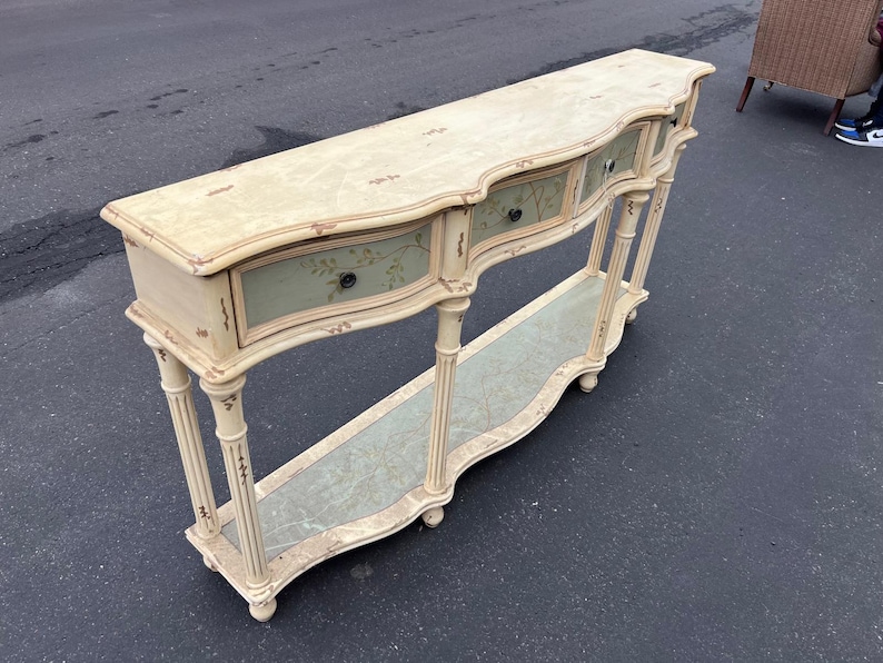 French Country Hand-painted Console Table With Botanical Drawer - Etsy