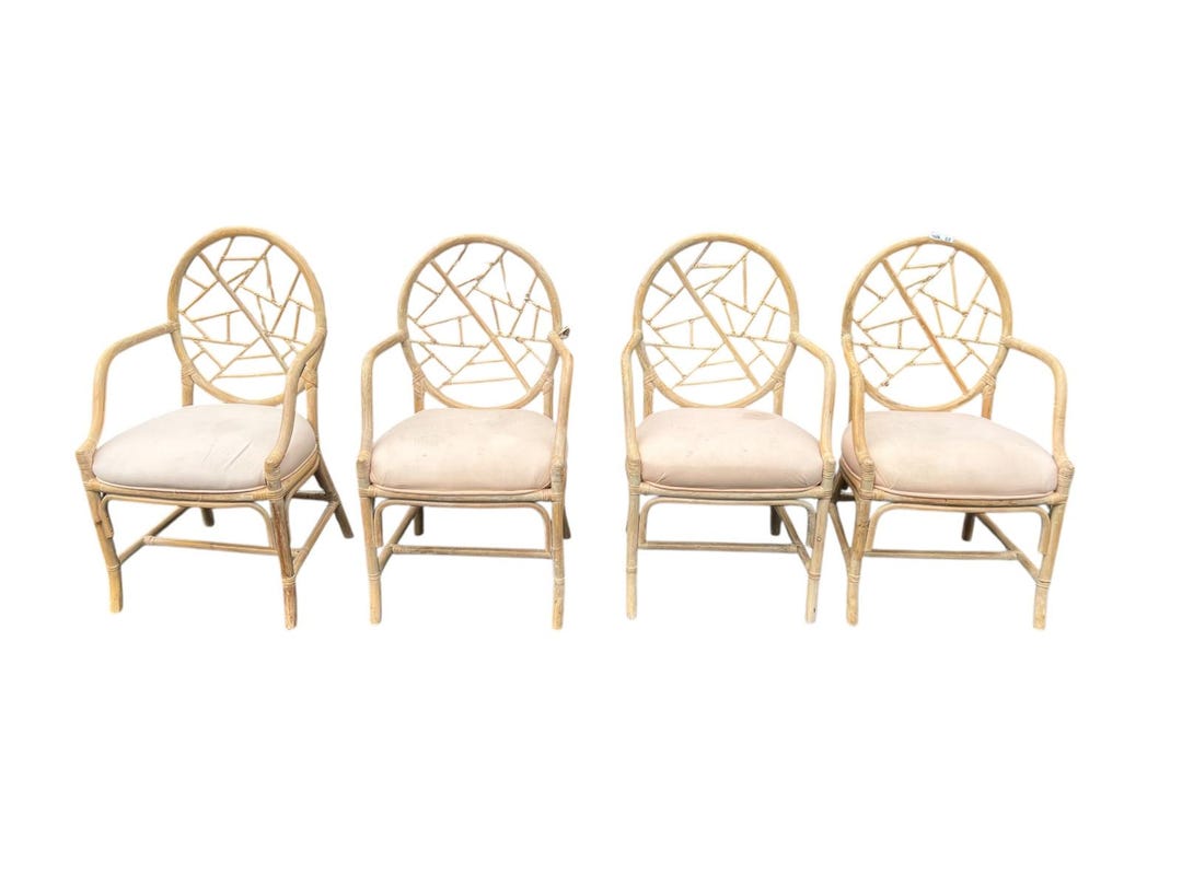 Set of 4 Vintage MCM Rattan Dining Chairs With Unique Design - Etsy