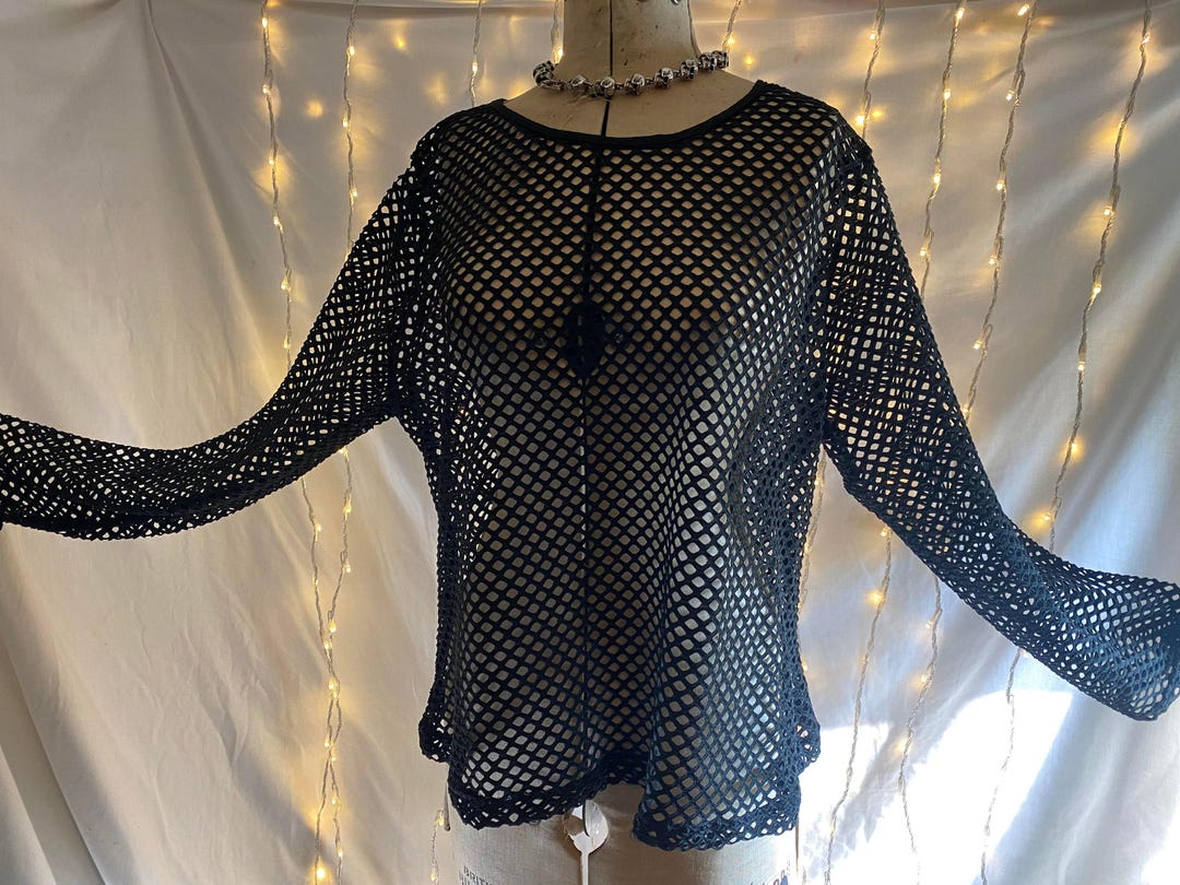 Classic Goth Gender Neutral Long Sleeve See Through Pothole Mesh Cover ...