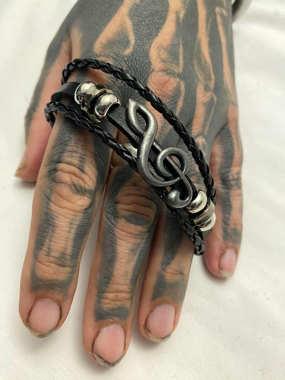 Treble Clef Music Note Lover Black Veggie Leather & Steel Goth Punk ...