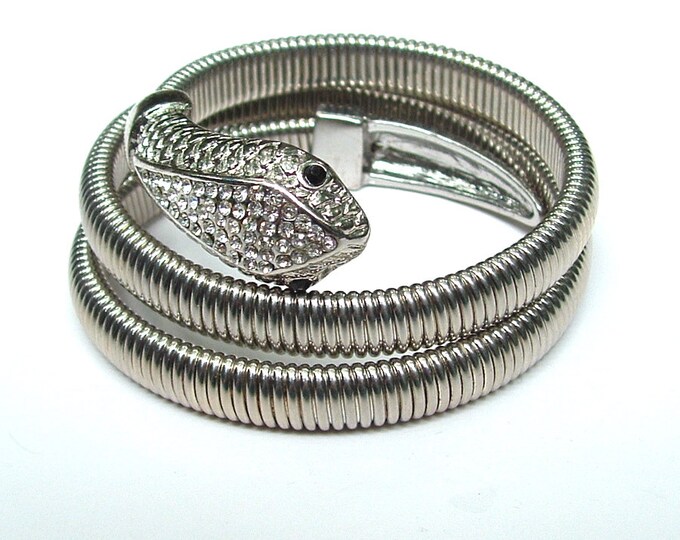 Vintage Silver Coil Snake Wrap Cuff With Diamond Glass - Etsy
