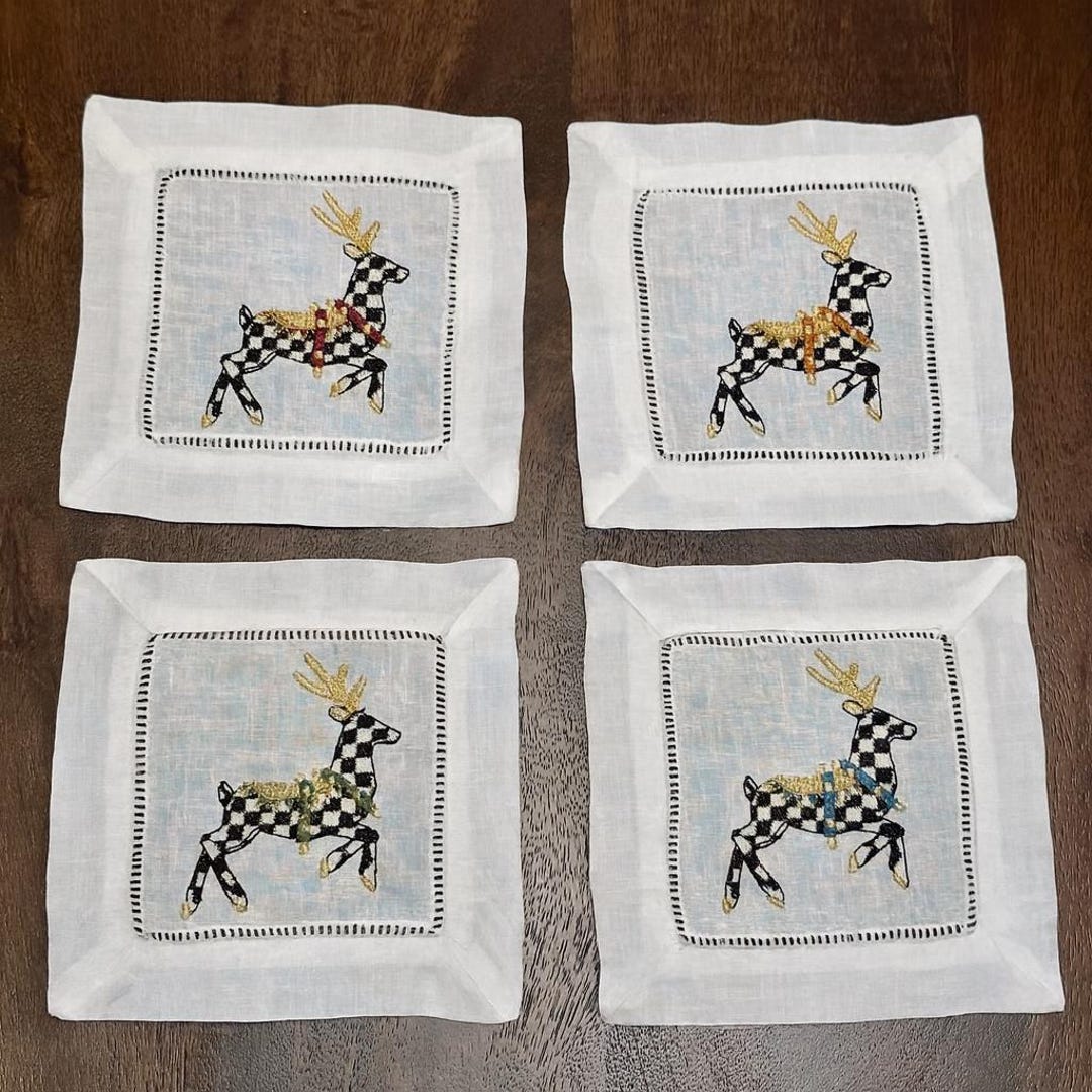 Checkered Reindeer Christmas Cocktail Napkins - Etsy