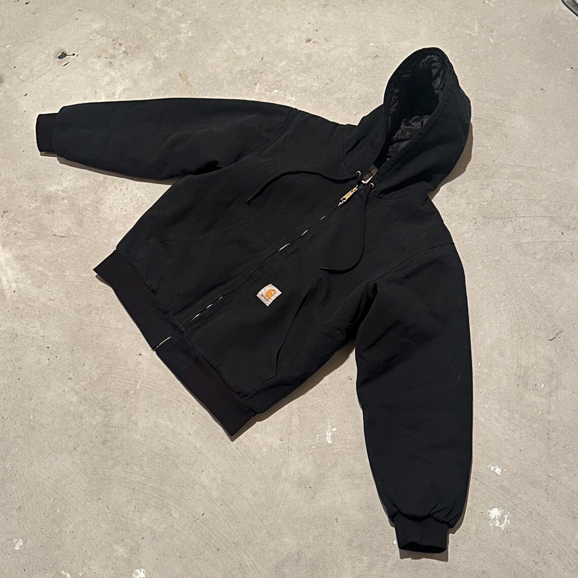 Carhartt WIP Jacket Canvas Black Hooded Full Zip J130 Size Small - Etsy