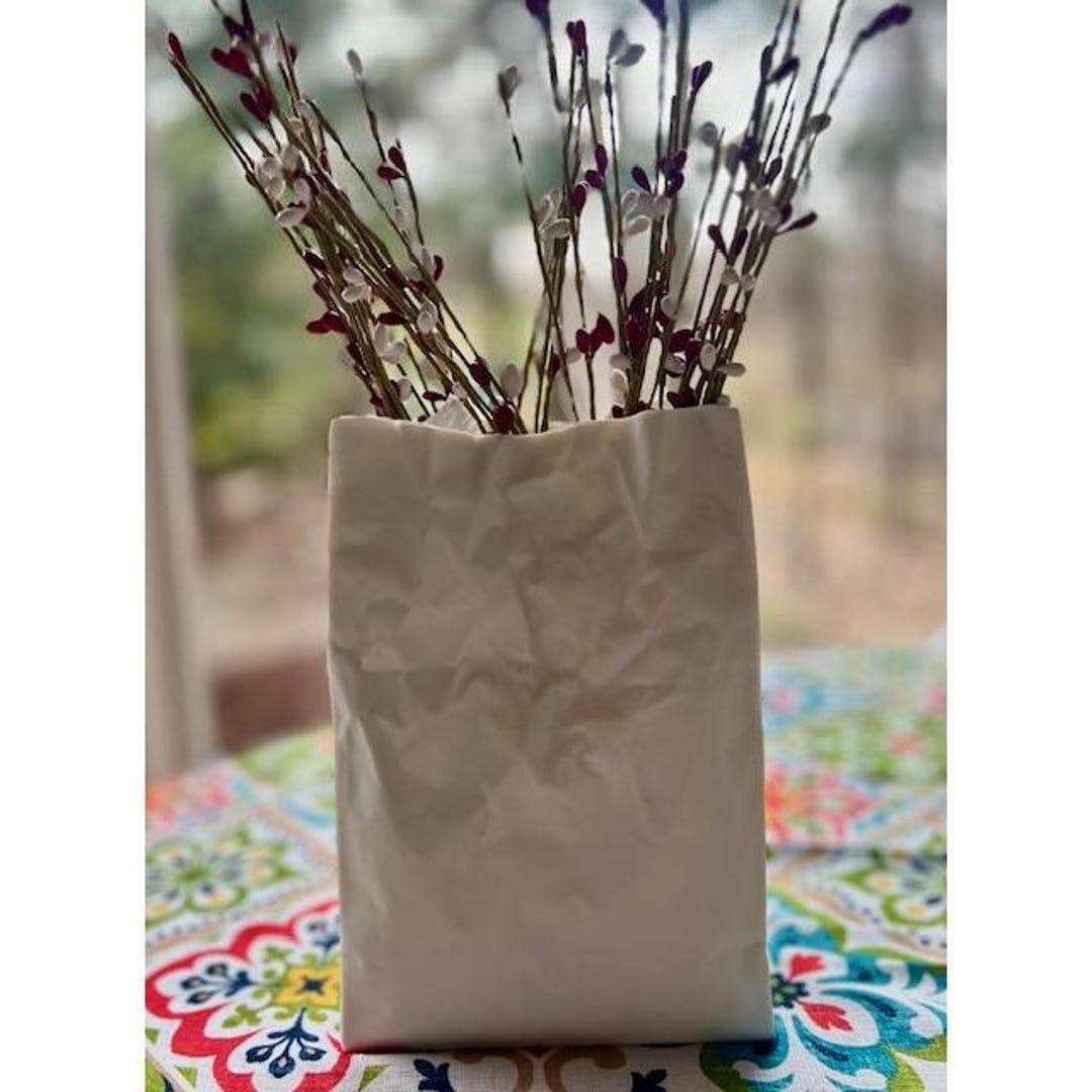 Unique Handmade Ceramic Paper Bag Vase Elegant Pleated Vase Home Decor ...